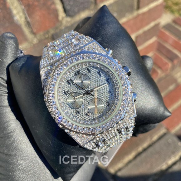Accessories | Iced Bling Out Mens Luxury White Gold Plated Arabic Dial Hip Hop Celebrity Watch ...